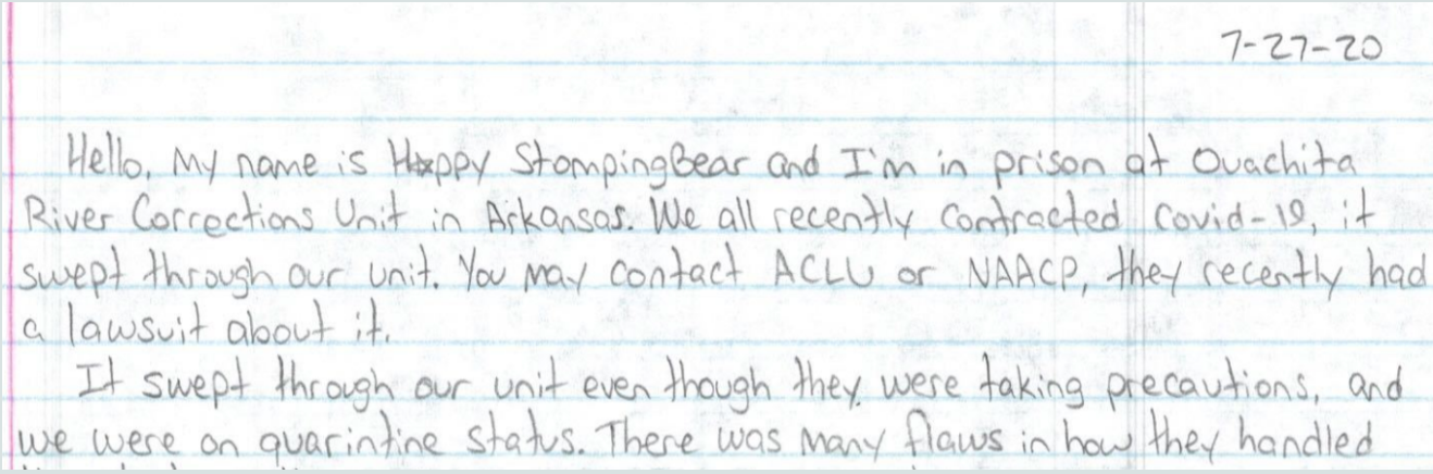 Letter From Ouachita River Corrections Unit — Prison Journalism Project